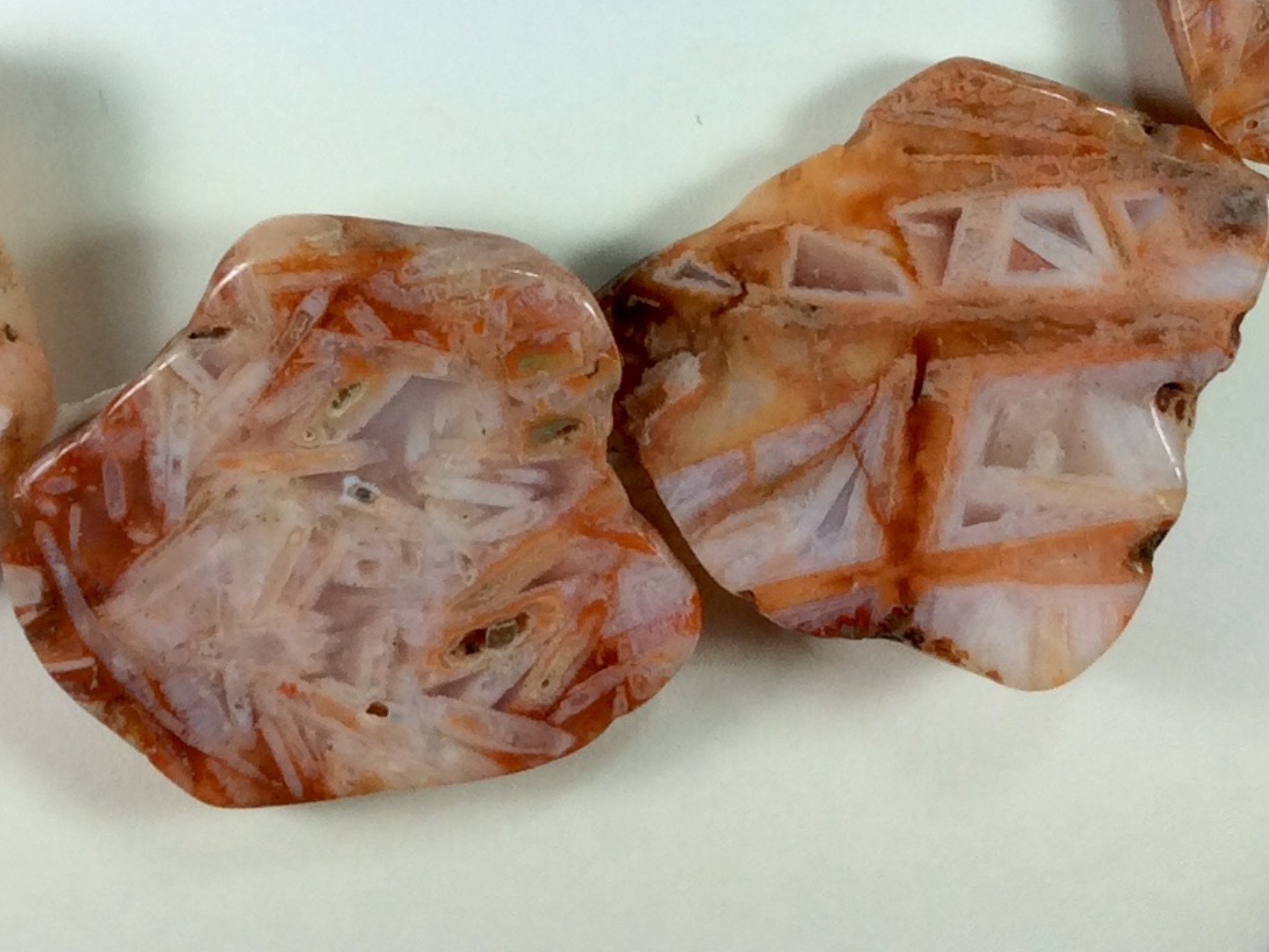 Natural Salmon Stone feldspar Crystal, Graduated Sliced Gem Strand ...