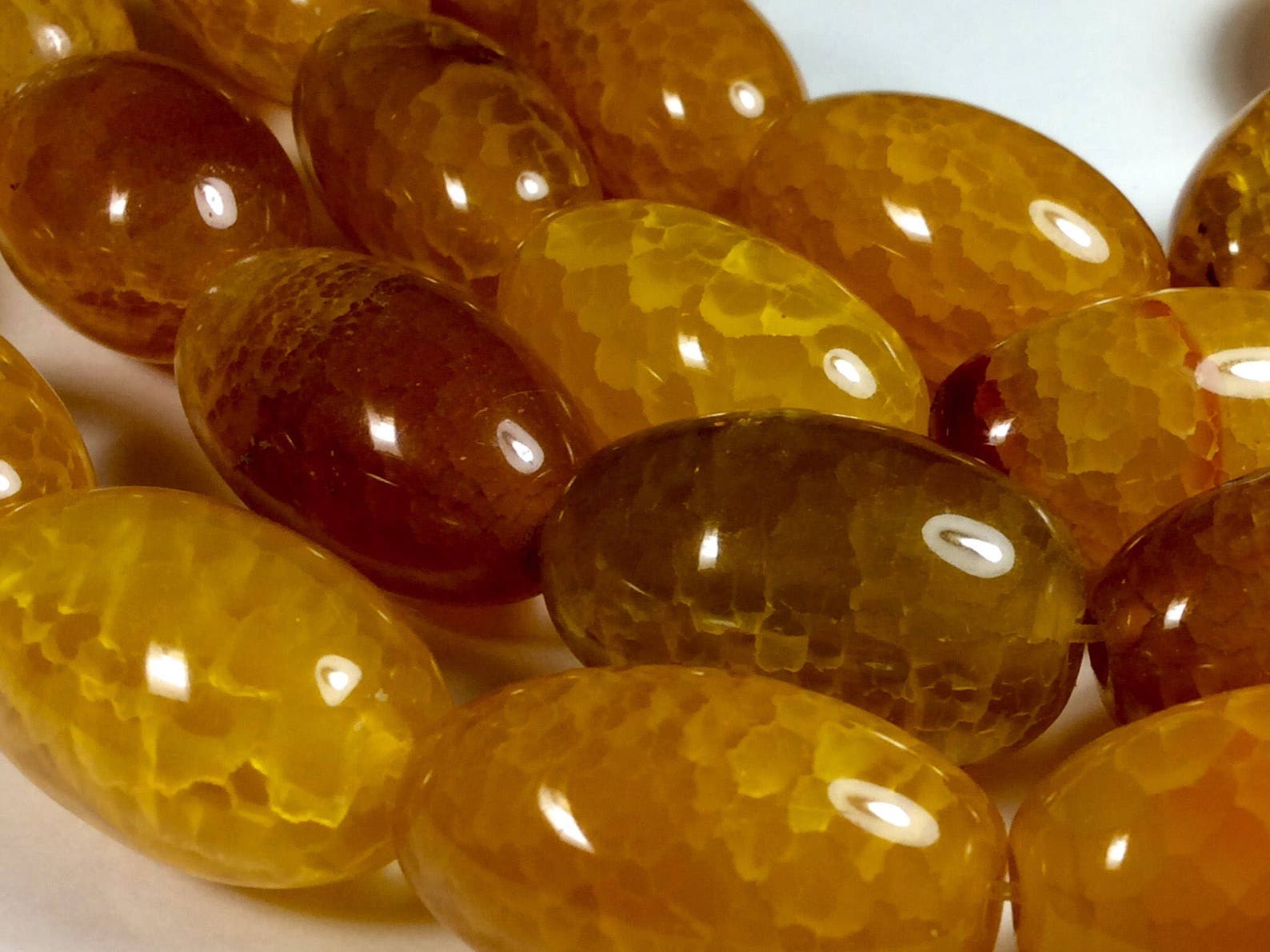 Amber Agate Fire-Crackle Fancy Rice bead 15x30mm One foot | Etsy