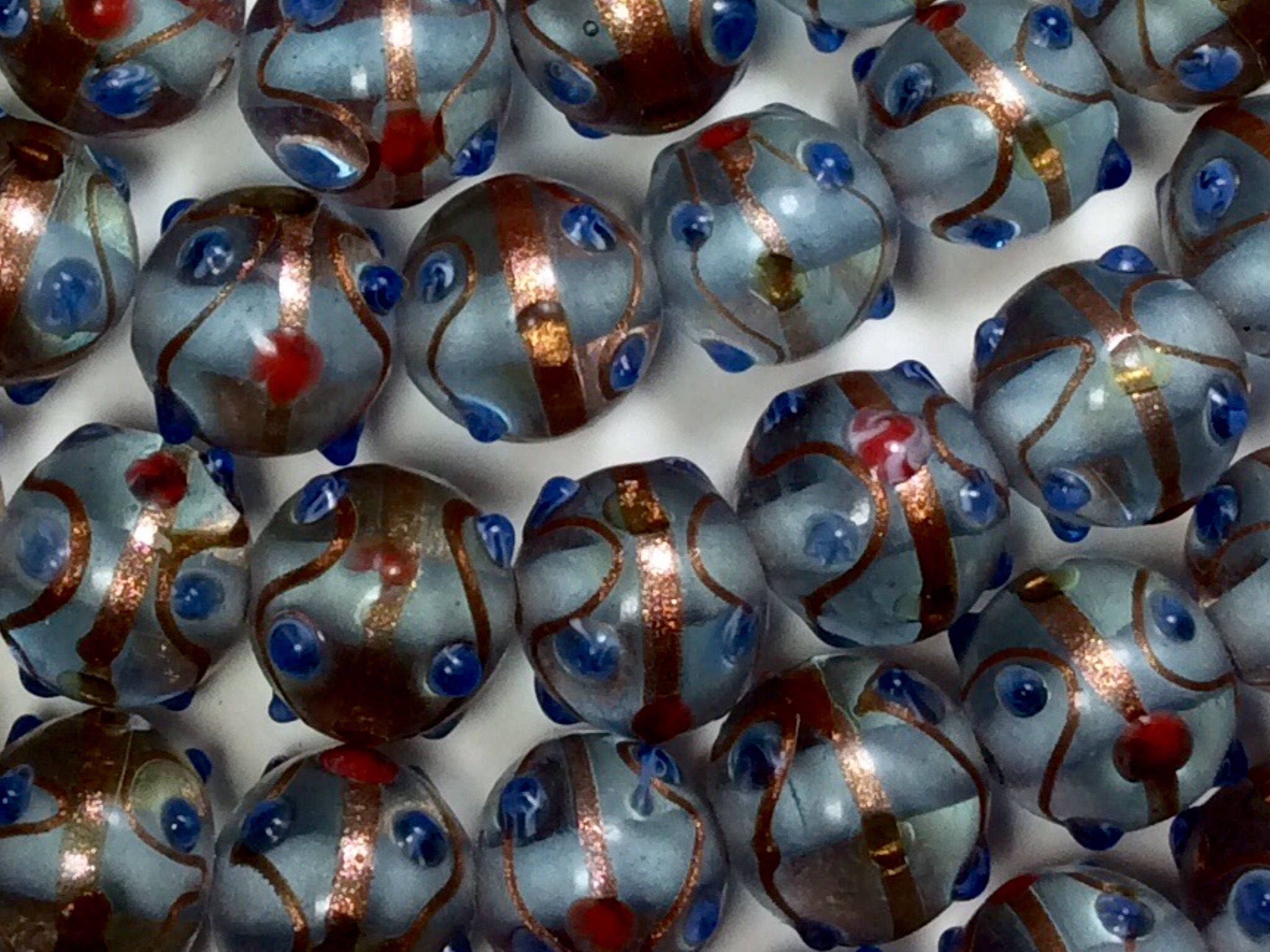 Lampwork Bumpy Beads. 13mm Round. Foil-lined With Blue Bumps - Etsy