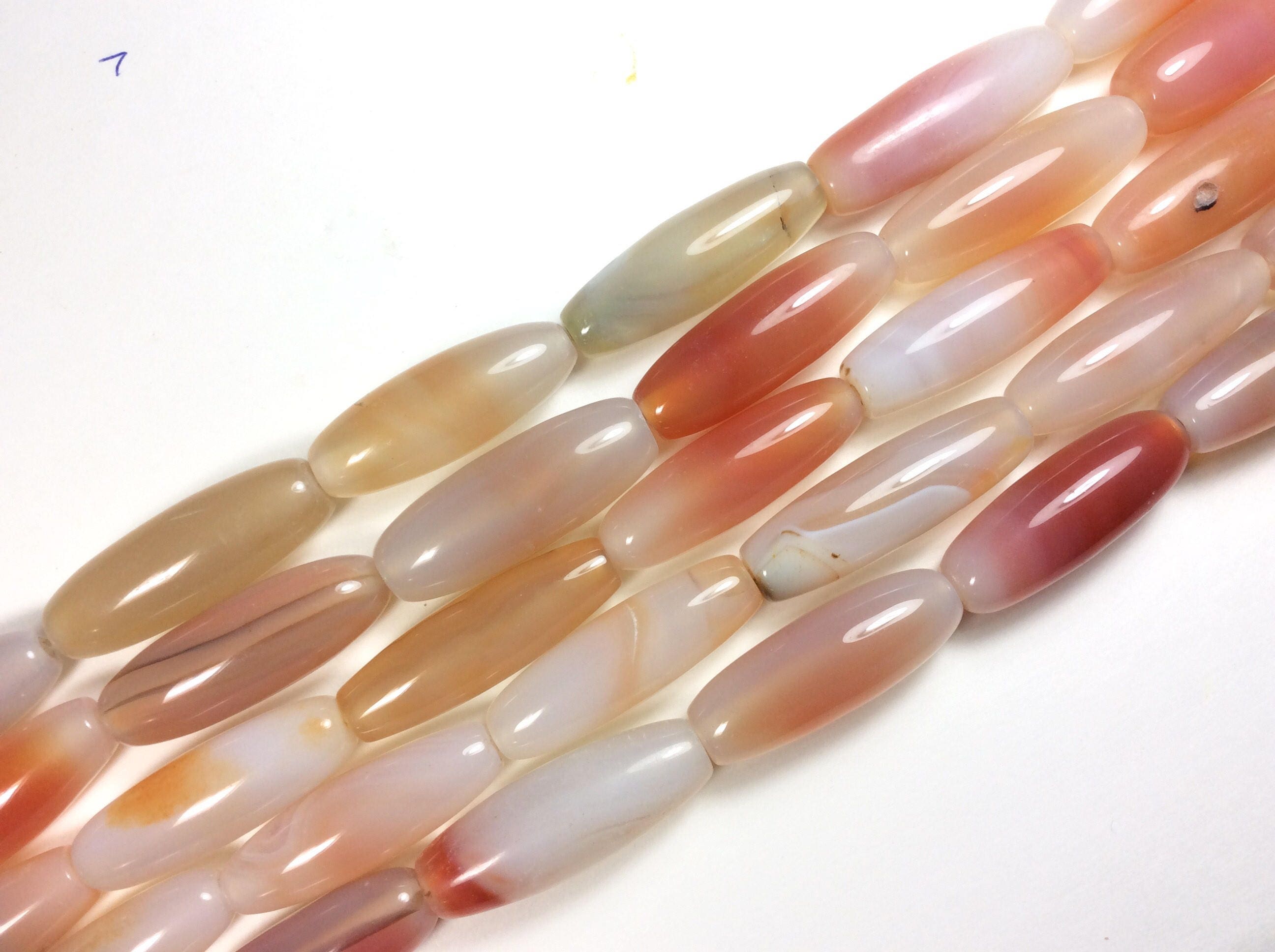 Red Agate or Milky Agate, Long Rice Beads, 12x40mm, 1.5 Mm Hole, Sold ...