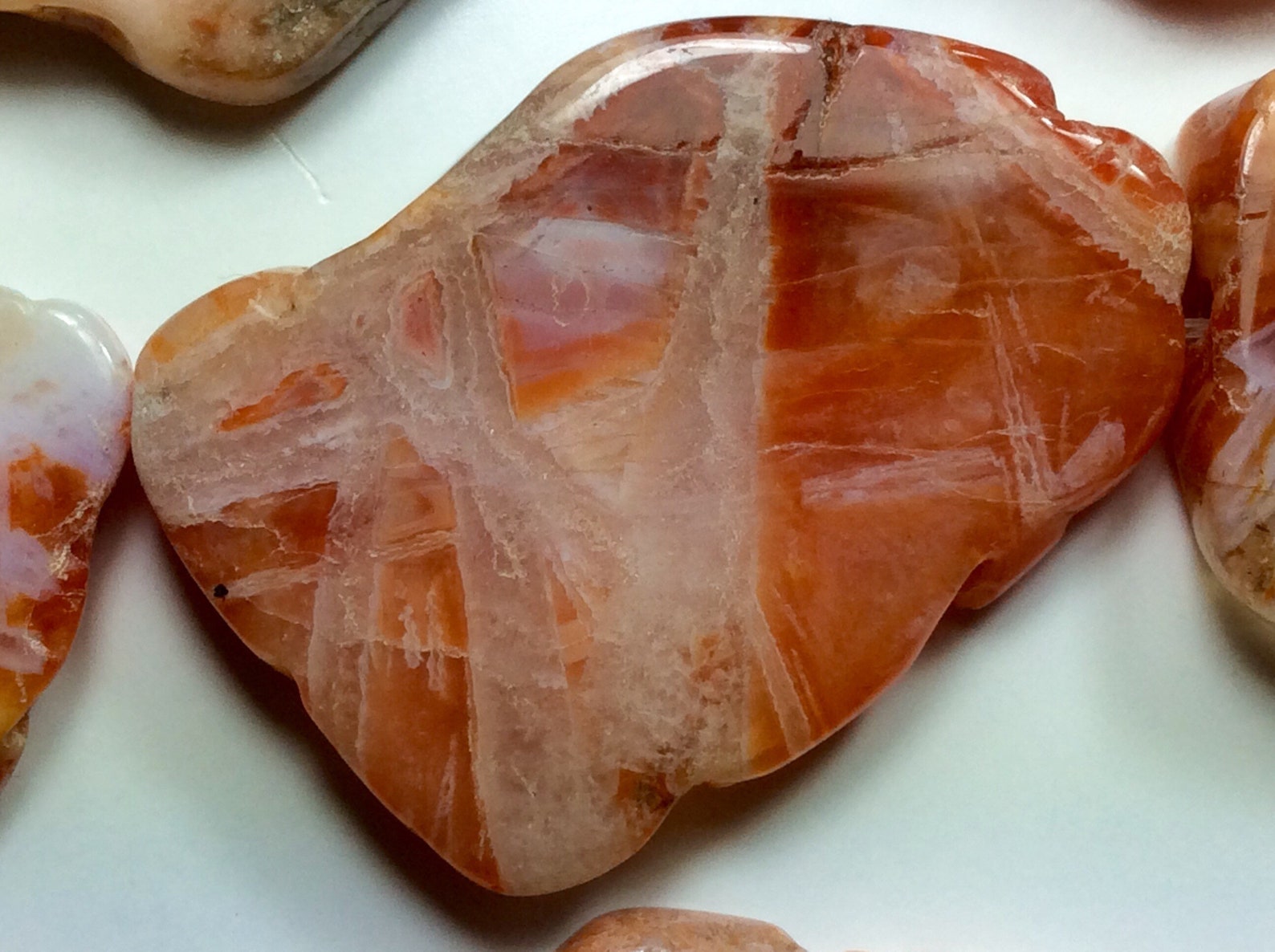 Natural Salmon Stone feldspar Crystal, Graduated Sliced Gem Strand ...