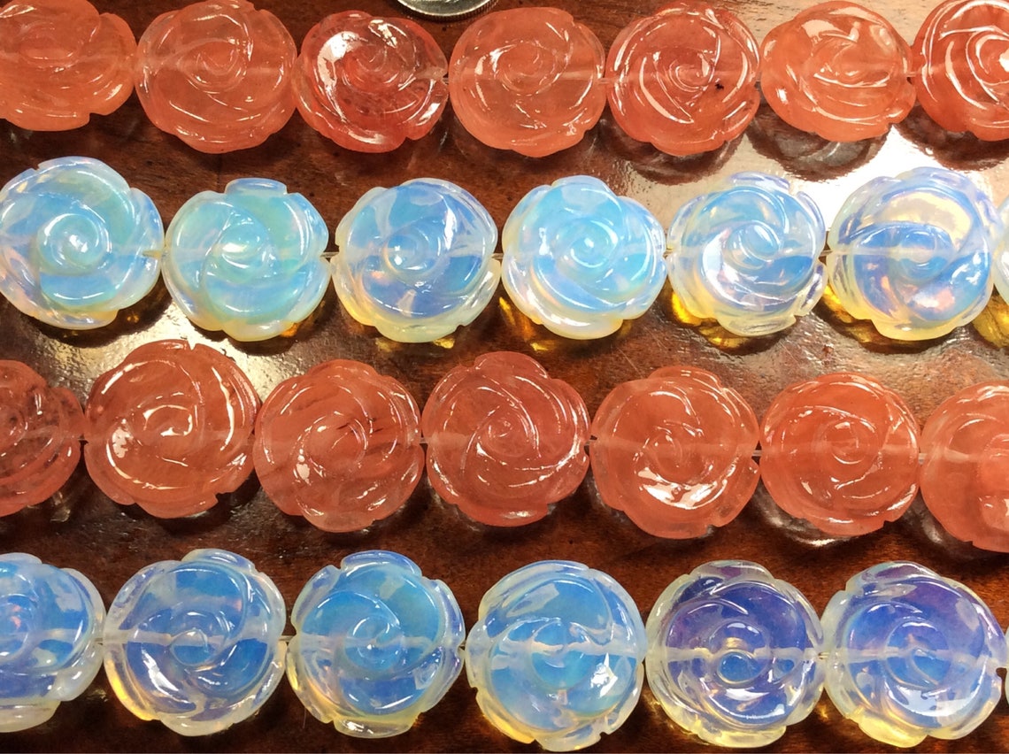 Carved Stone Flowers Stone Roses Pendants Cabochon Size - Etsy