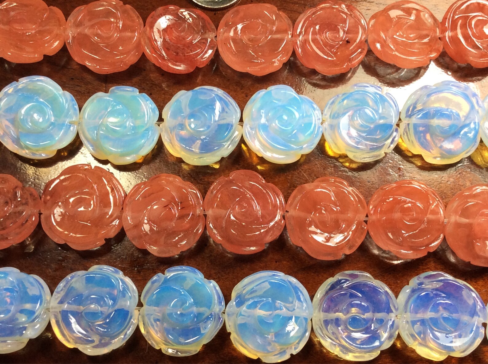 Carved Stone Flowers Stone Roses Pendants Cabochon Size - Etsy