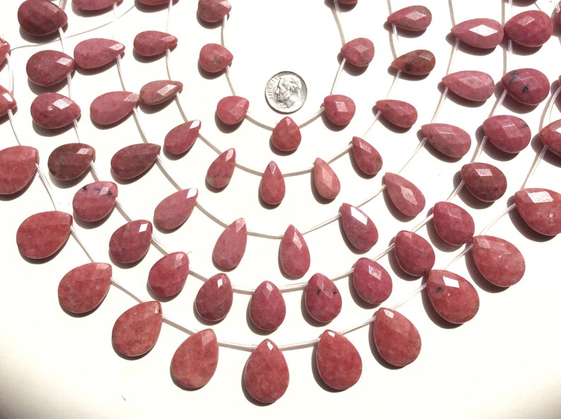 Rhodonite Gemstone, Faceted Flat Teardrops, Faceted Flat Briolette. 10 ...