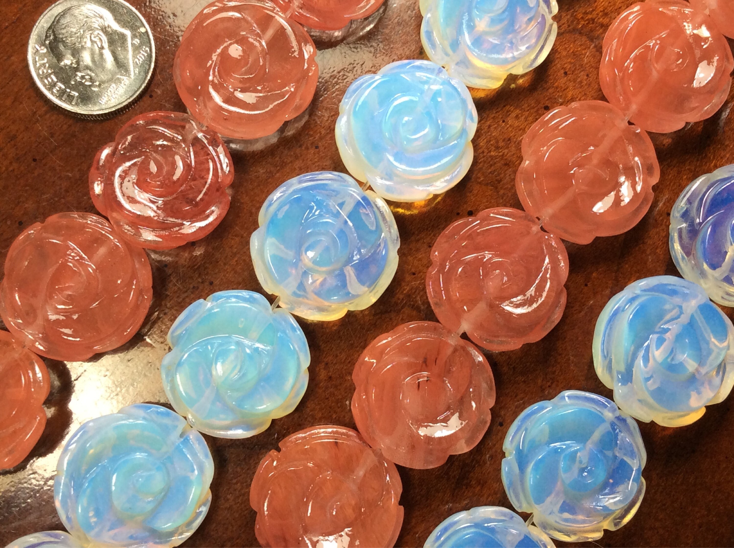 Carved Stone Flowers Stone Roses Pendants Cabochon Size - Etsy