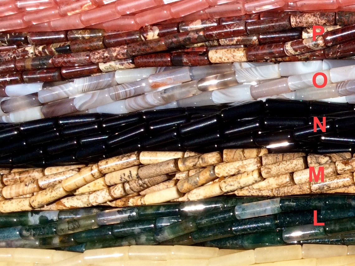 Gemstone Tube, Smooth Cylinder Bead, 4x13mm, 1mm Hole. Multiple Stones ...