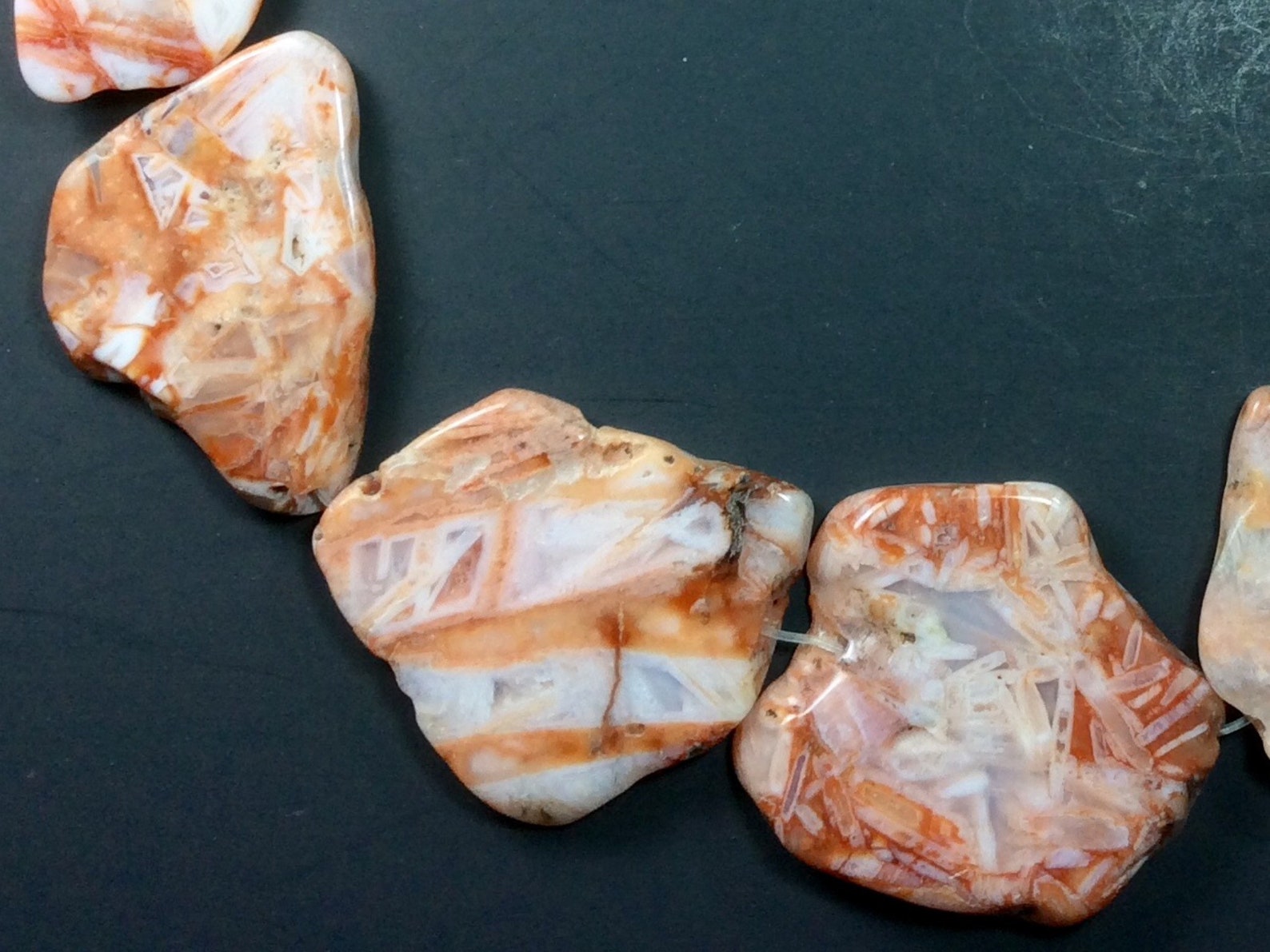 Natural Salmon Stone feldspar Crystal, Graduated Sliced Gem Strand ...