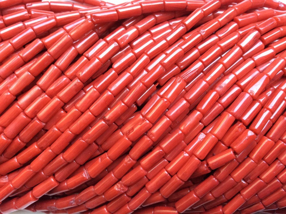 Red Coral, Small Tube Beads, Mini-tube Beads, Approximately 3x7mm, 15 ...