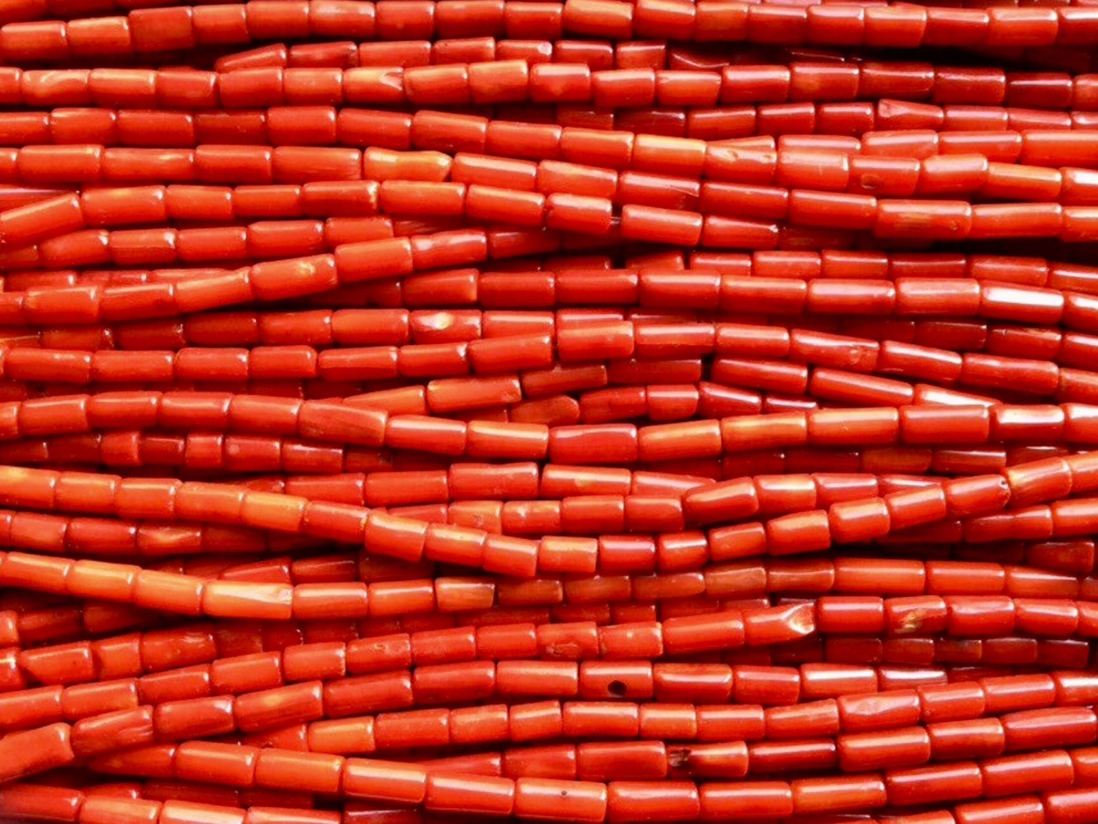 Red Coral, Small Tube Beads, Mini-tube Beads, Approximately 3x7mm, 15 ...