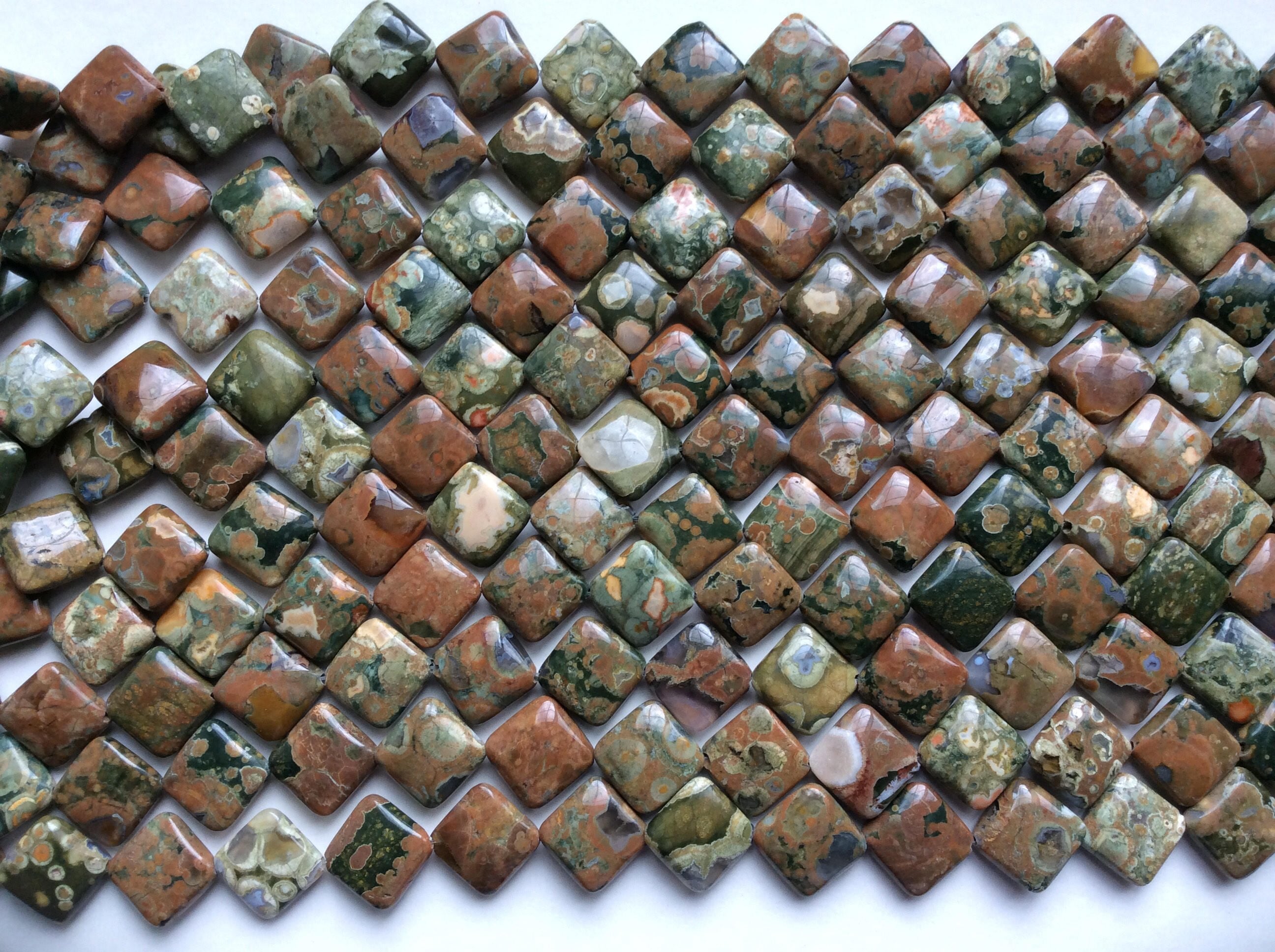 Rhyolite Jasper rainforest Jasper Puffy Diamond Bead. - Etsy