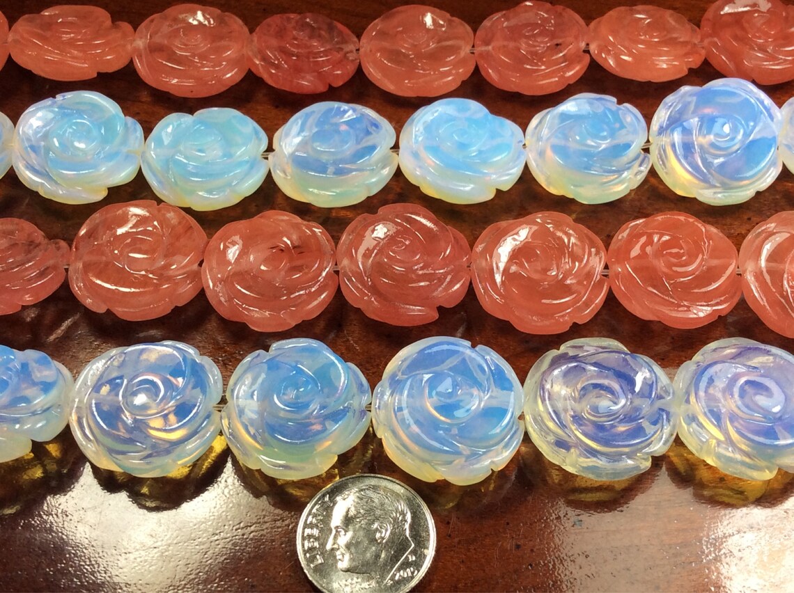 Carved Stone Flowers Stone Roses Pendants Cabochon Size - Etsy