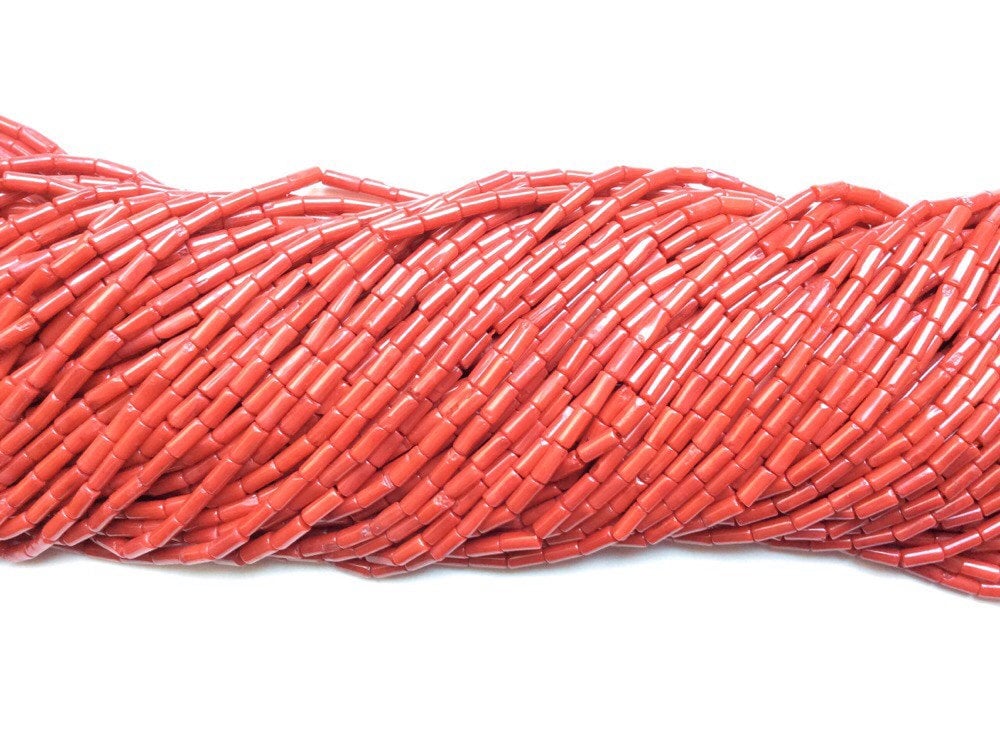 Red Coral, Small Tube Beads, Mini-tube Beads, Approximately 3x7mm, 15 ...