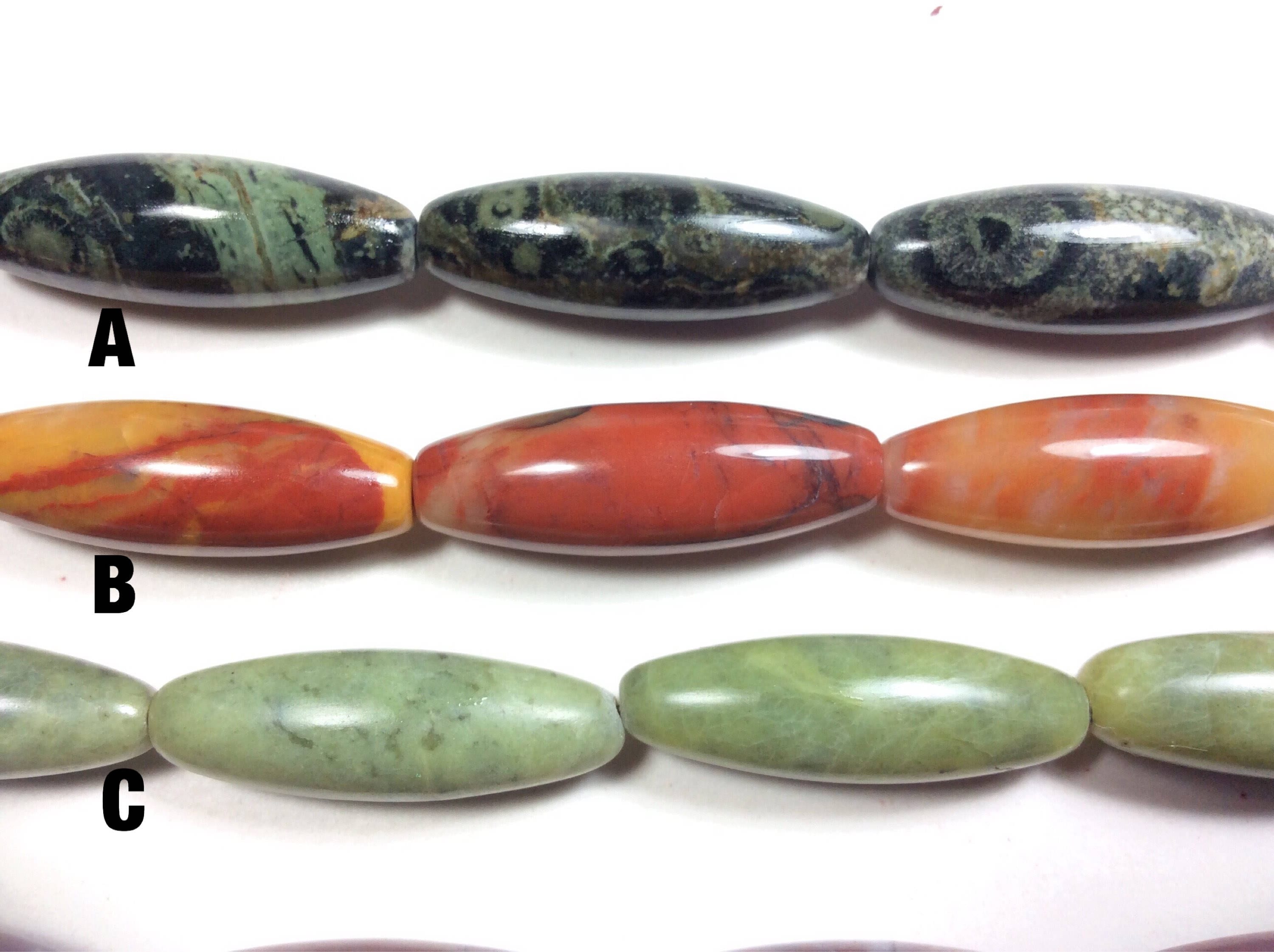 Gemstone Beads, Semi Precious Stones. 10x30mm Long Rice Bead, Smooth ...
