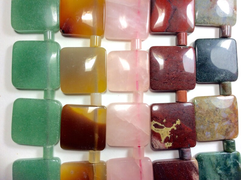 Gemstone Squares With Tubes, 19x19mm, Thick 4mm, 15“ Strand, 1.5mm Hole ...