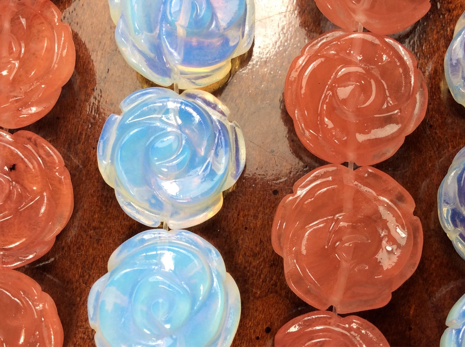 Carved Stone Flowers Stone Roses Pendants Cabochon Size - Etsy