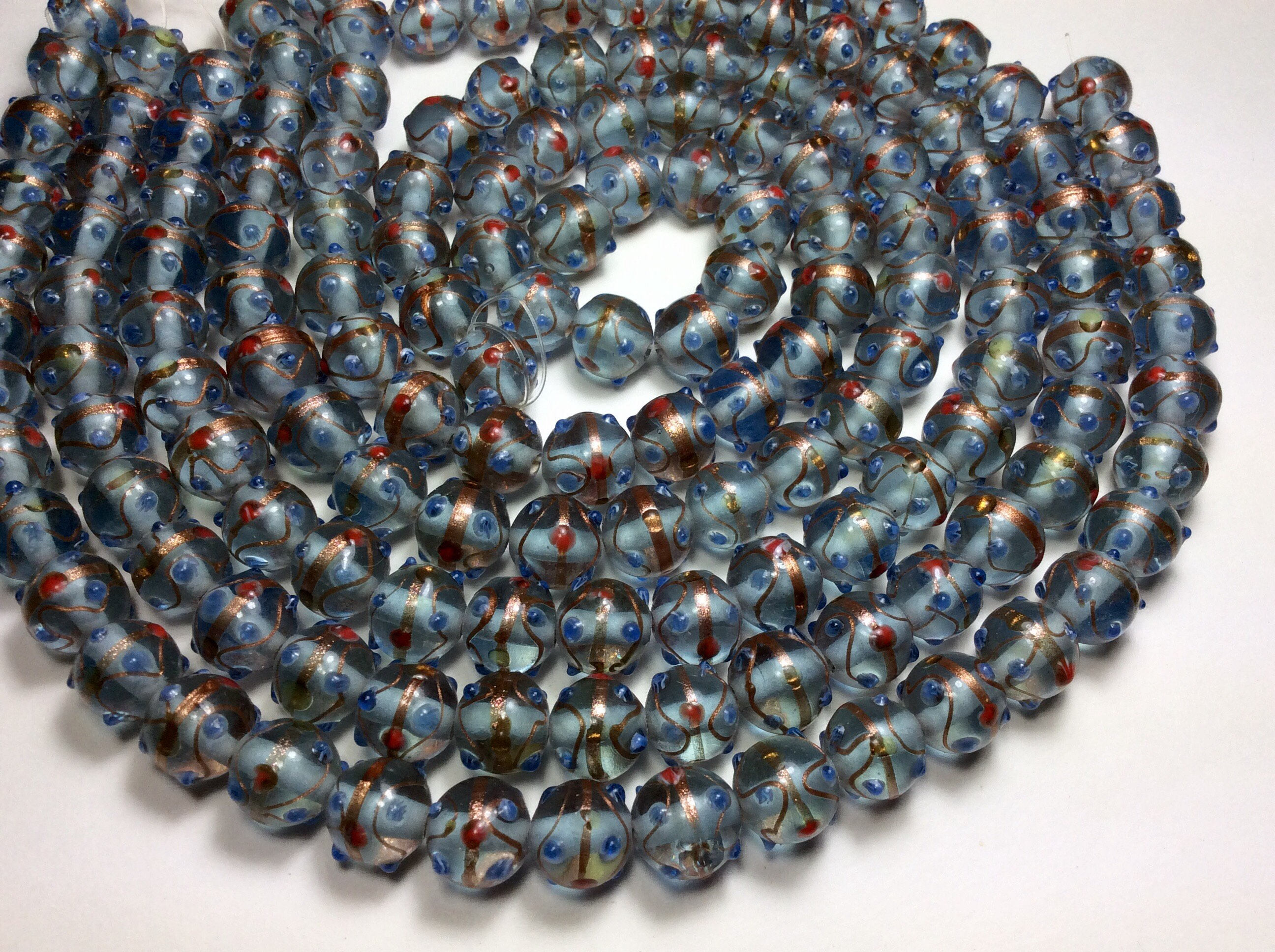 Lampwork Bumpy Beads. 13mm Round. Foil-lined With Blue Bumps - Etsy