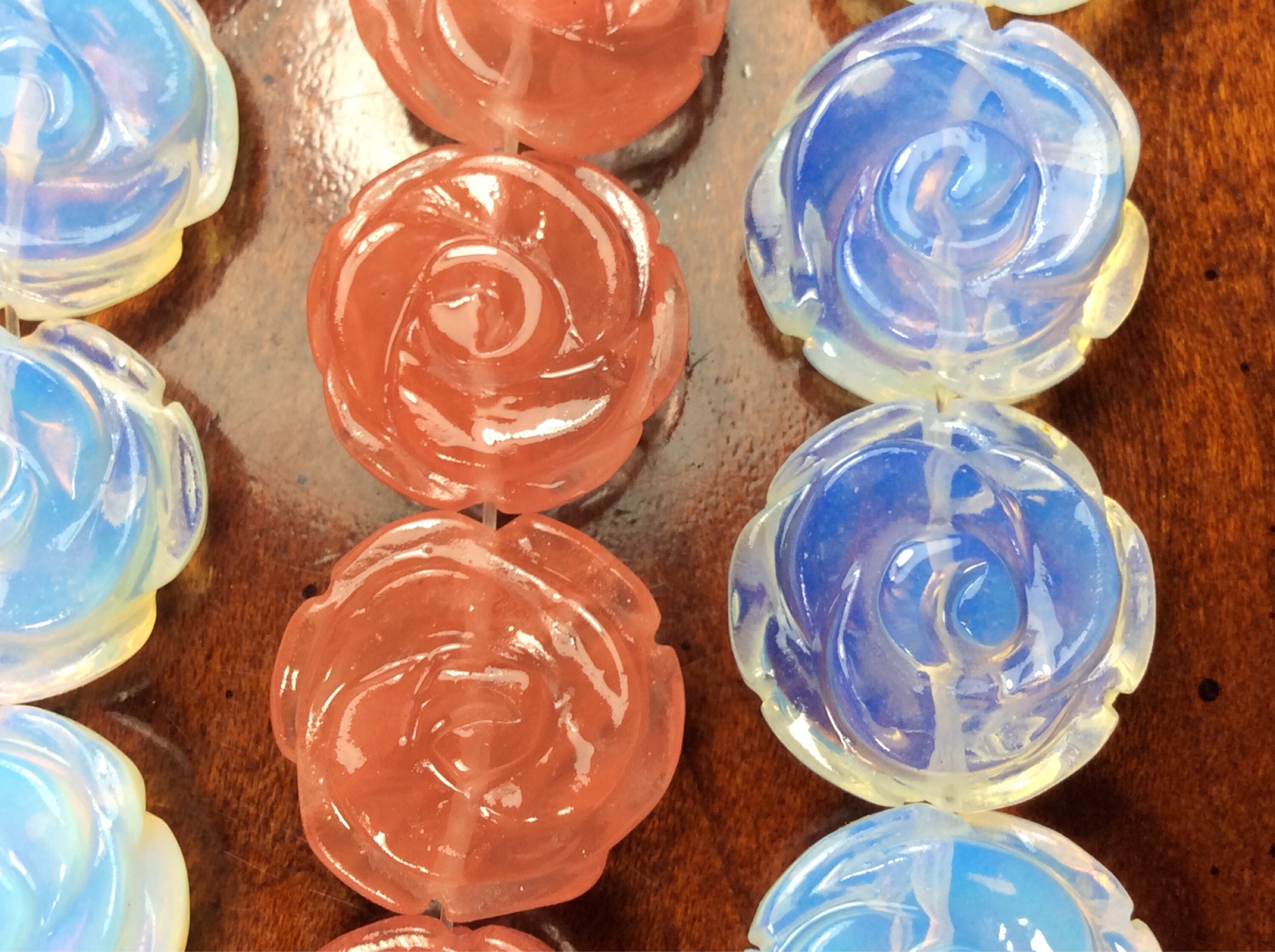 Carved Stone Flowers Stone Roses Pendants Cabochon Size - Etsy