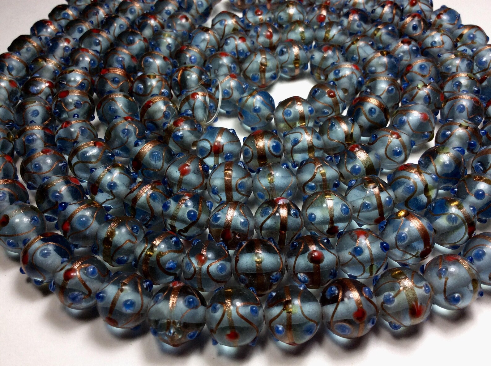 Lampwork Bumpy Beads. 13mm Round. Foil-lined With Blue Bumps - Etsy