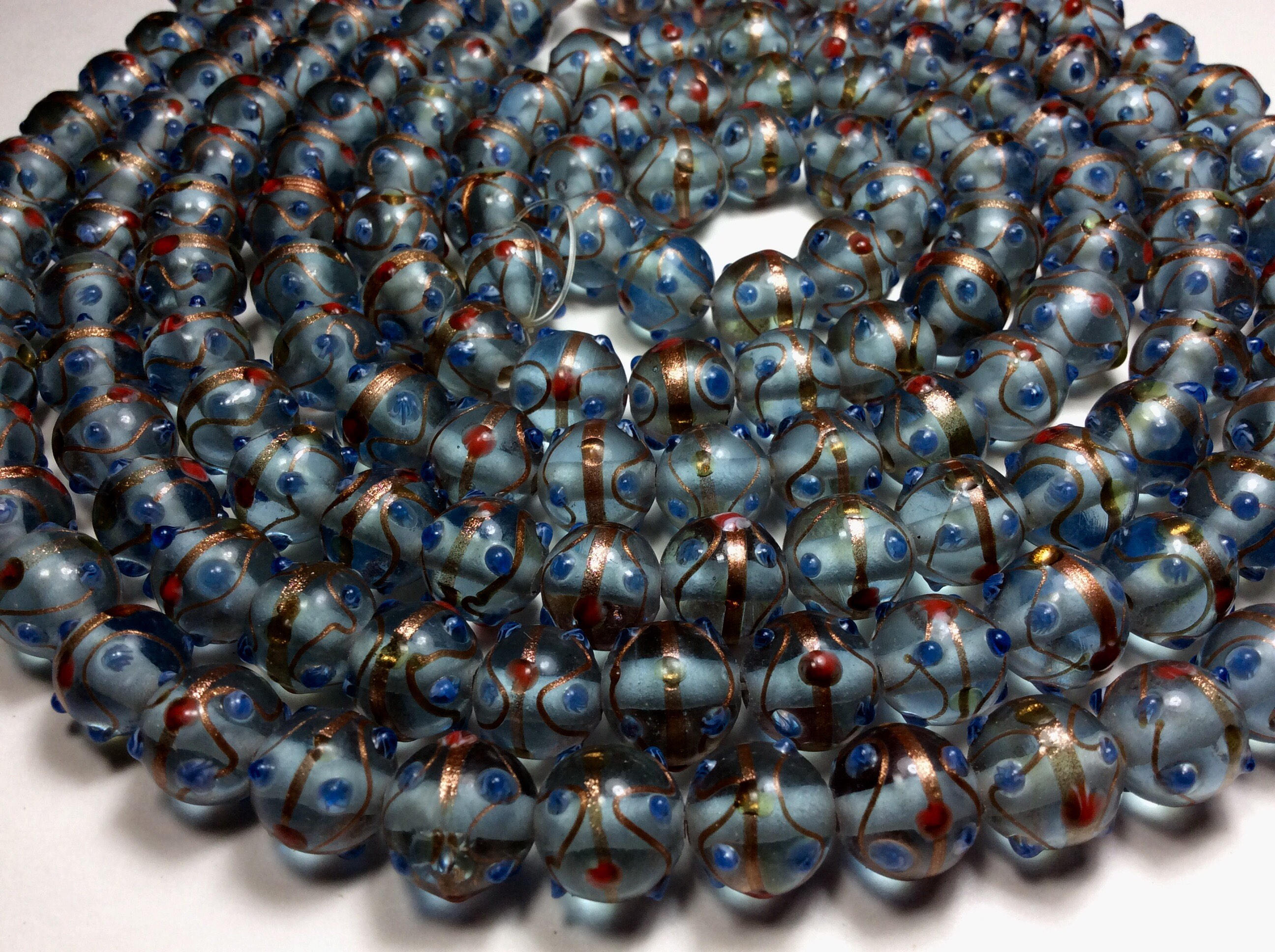 Lampwork Bumpy Beads. 13mm Round. Foil-lined With Blue Bumps - Etsy