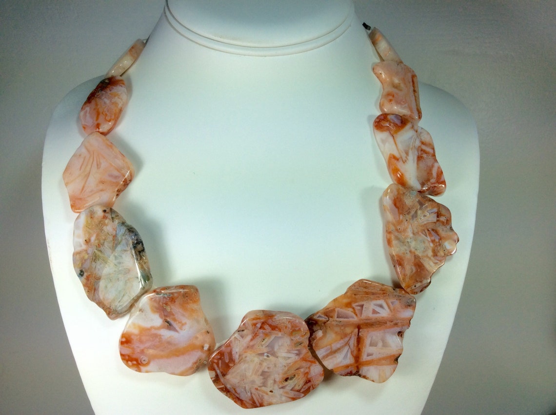 Natural Salmon Stone feldspar Crystal, Graduated Sliced Gem Strand ...