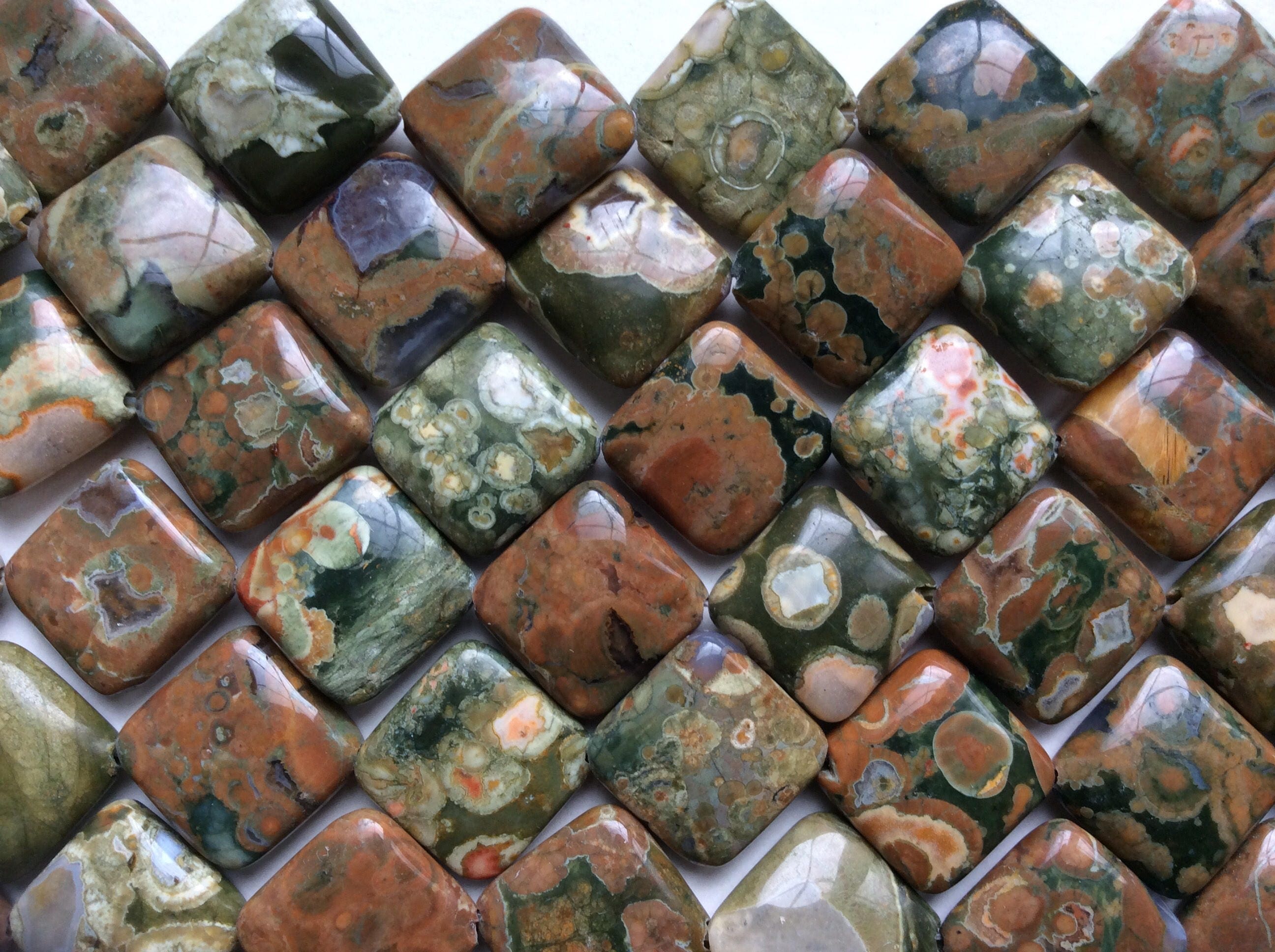 Rhyolite Jasper (rainforest Jasper), Puffy Diamond Bead. 17x17x5mm ...