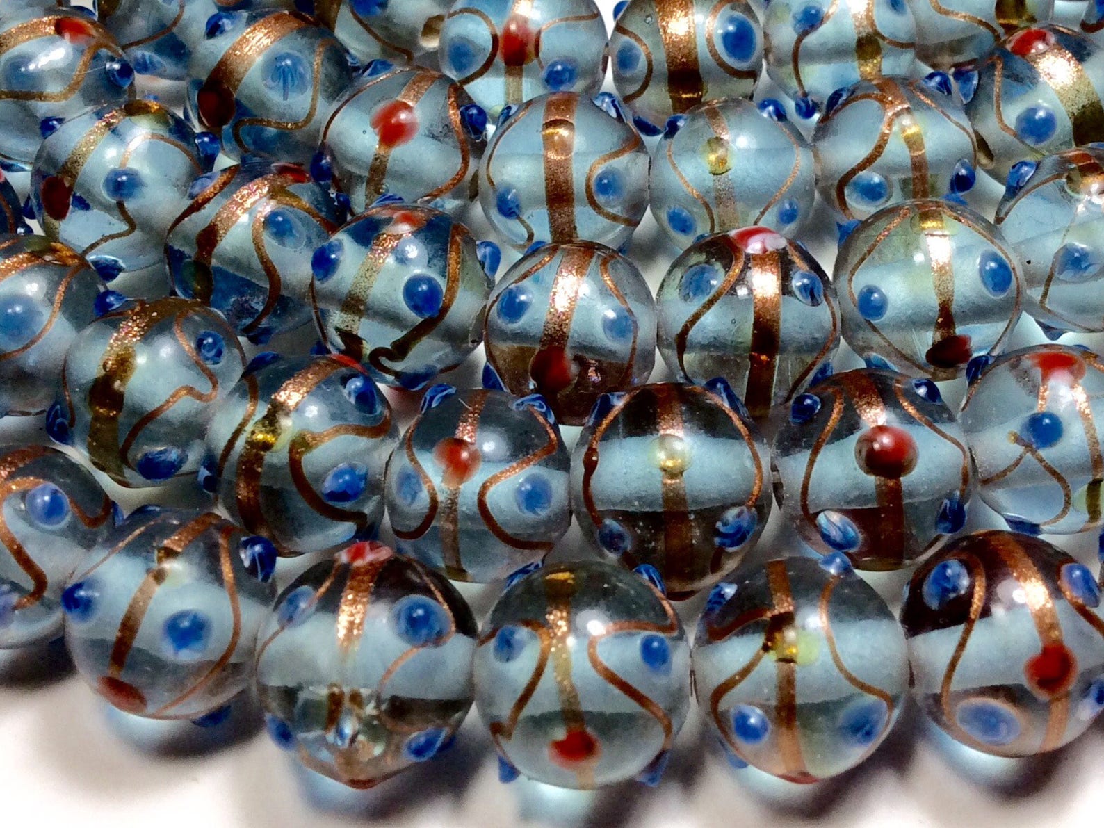 Lampwork Bumpy Beads. 13mm Round. Foil-lined With Blue Bumps - Etsy