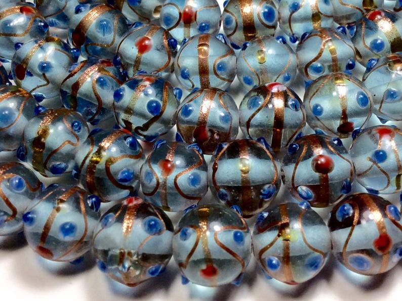 Lampwork Bumpy Beads. 13mm Round. Foil-lined With Blue Bumps - Etsy