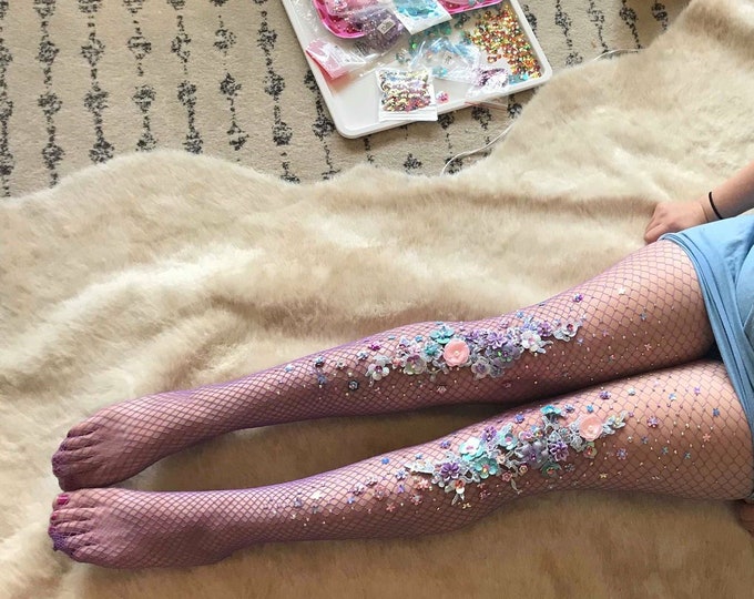 Midsummer Mermaid Embellished Fishnet Purple Diamond | Etsy