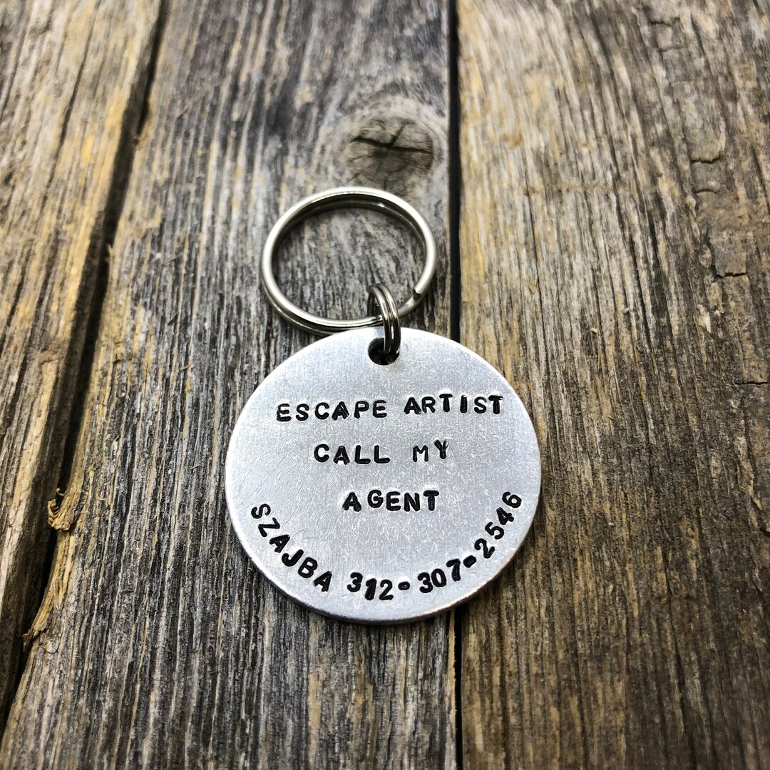 Hand Stamped Aluminum Pet ID Tag, Escape Artist - Etsy