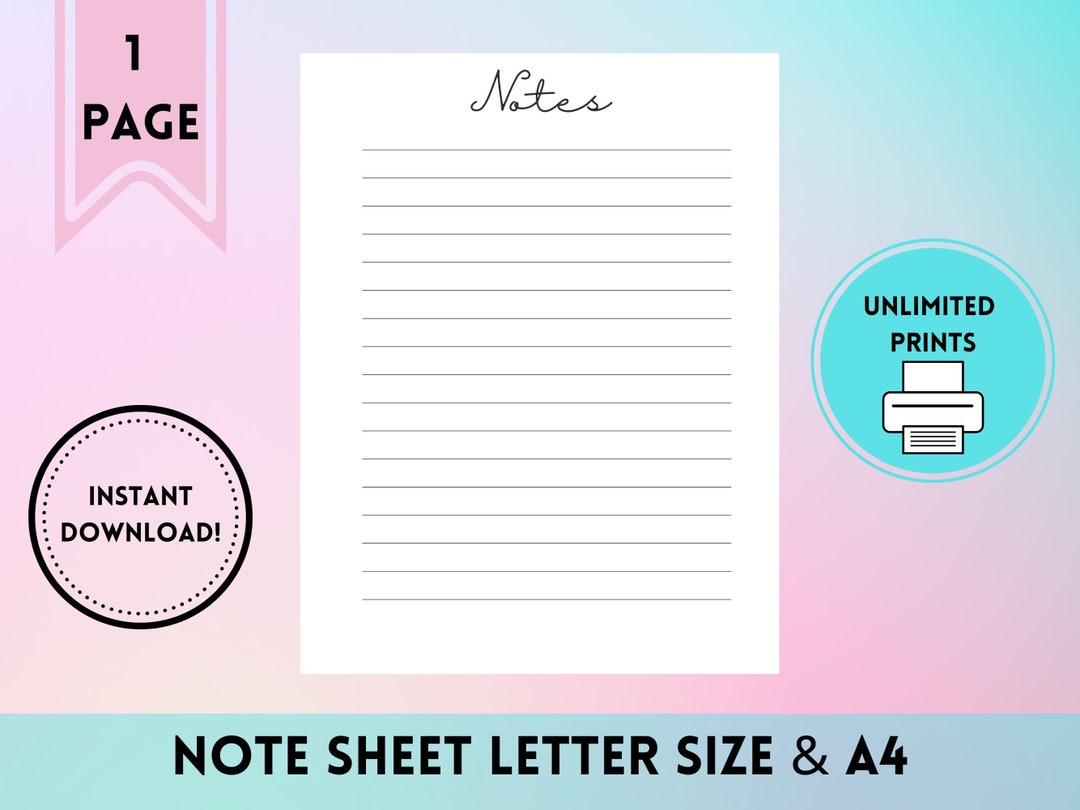 Printable Note Sheet Note Taking Paper Planner Insert Lined - Etsy