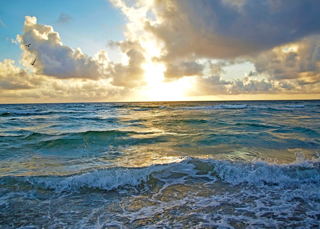 Sunrise Over the Atlantic, Sky and Clouds Lit up by the Emerging Sun ...