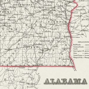 Alabama Map, State Map of Alabama, Vintage Wall Art, Colonial Antique ...