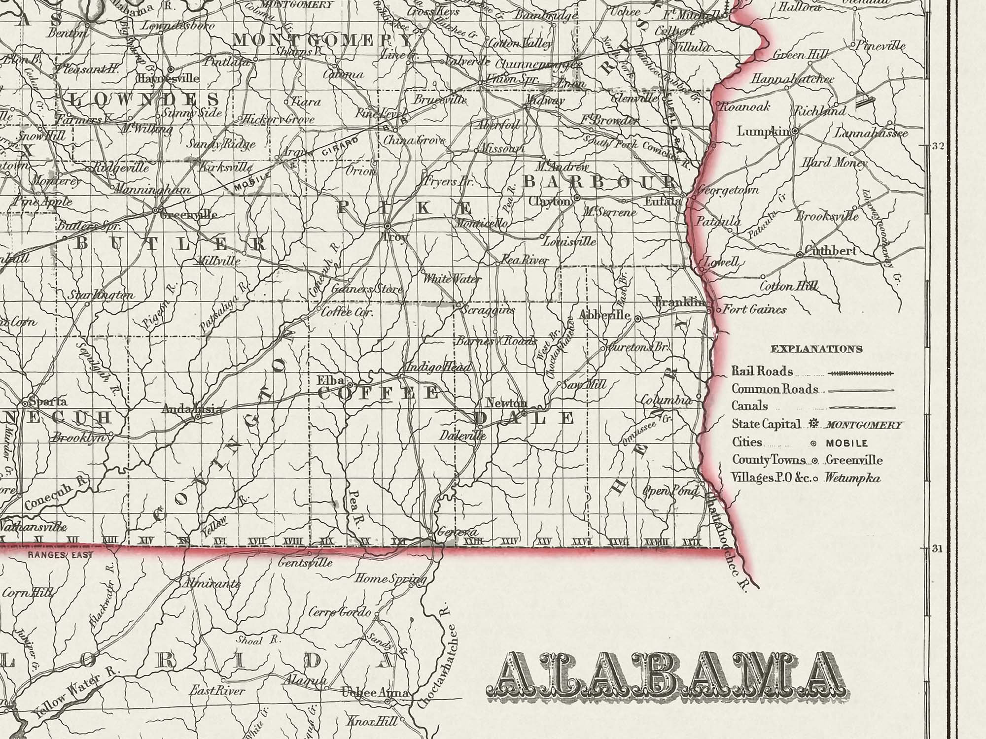 Alabama Map, State Map of Alabama, Vintage Wall Art, Colonial Antique ...