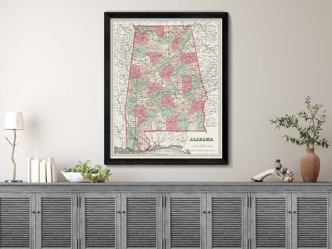 Alabama Map, State Map of Alabama, Vintage Wall Art, Colonial Antique ...