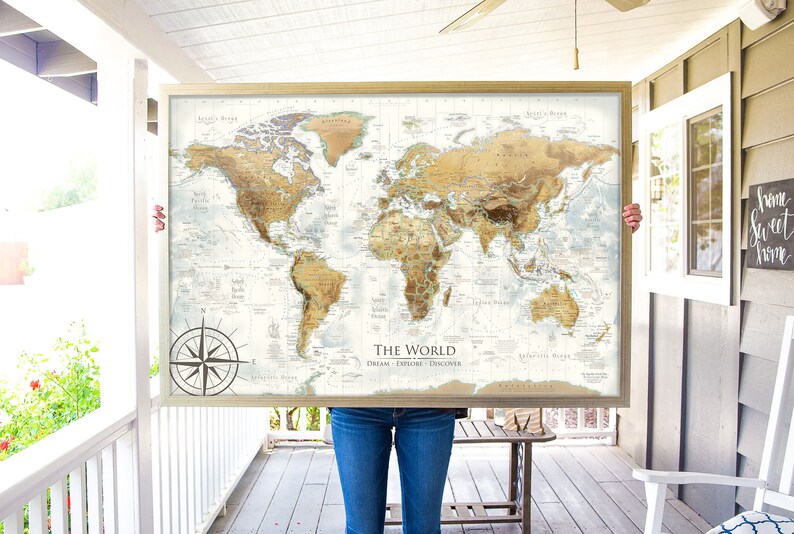 Large Canvas World Map, Use as Wall Art or Push Pin Map, Museum Quality ...