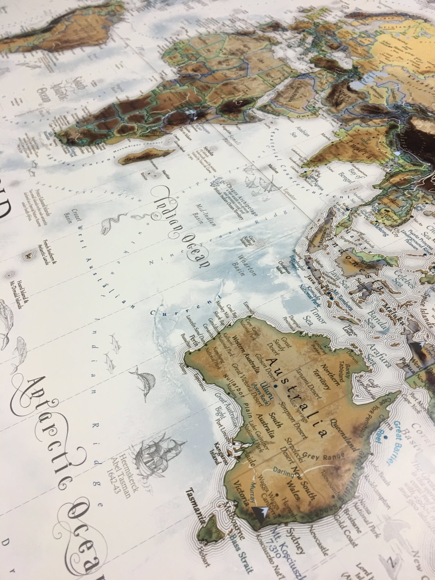 Detailed Elevation Map of the World, Vintage Browns With Modern ...
