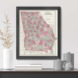 Historical State Map of Georgia With Cities Counties Capital, Vintage ...