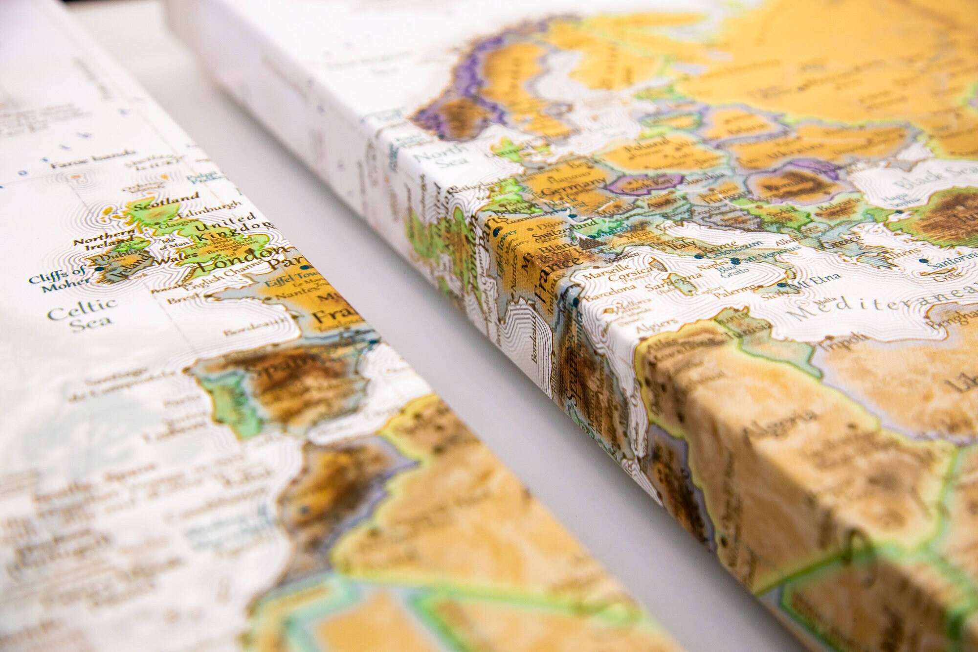 Custom Giant Multi Panel World Map Canvas Wrap, Detailed Travel Map ...