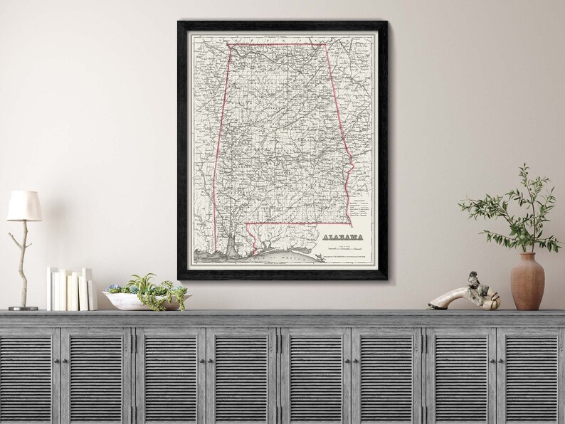 Alabama Map, State Map of Alabama, Vintage Wall Art, Colonial Antique ...