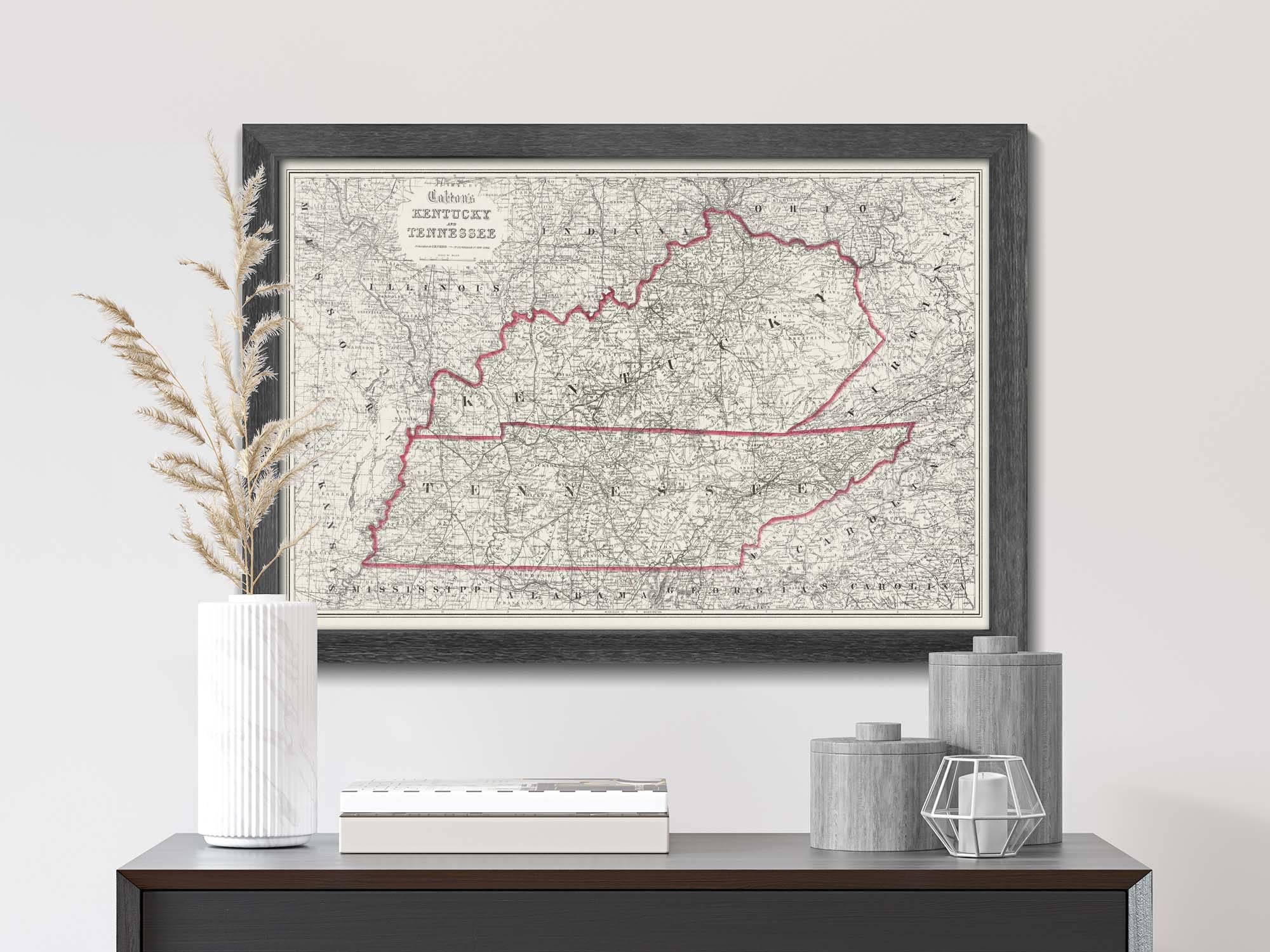 Kentucky and Tennessee Map With Cities Counties Capitals Nashville ...