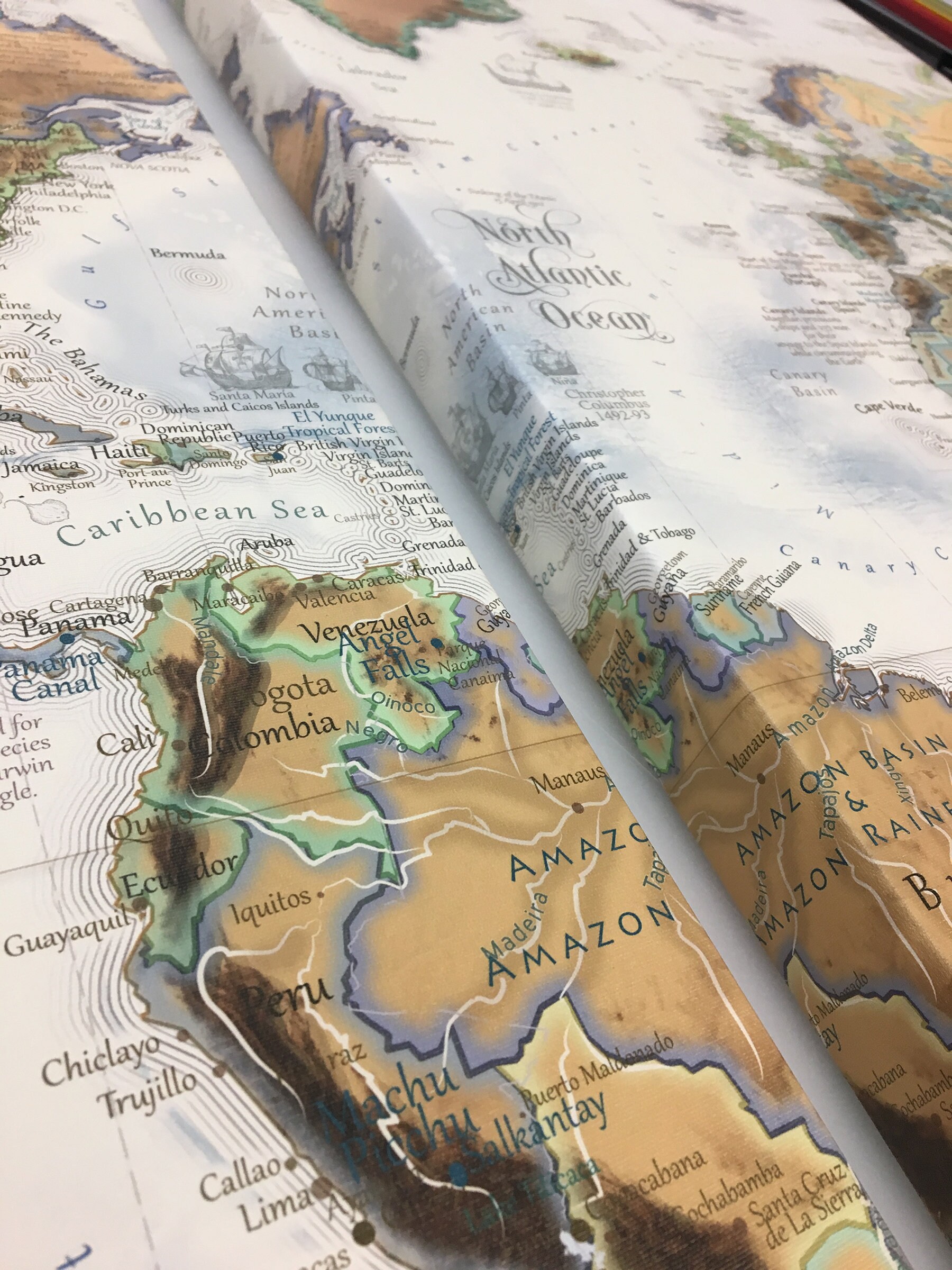 Custom Giant Multi Panel World Map Canvas Wrap, Detailed Travel Map ...