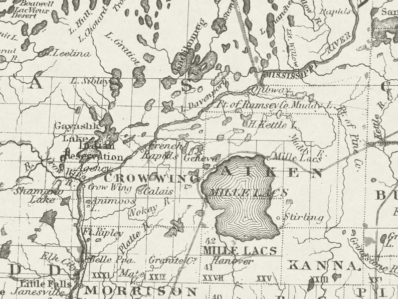State Atlas Map of Minnesota Historical Map 1800s Railroad - Etsy