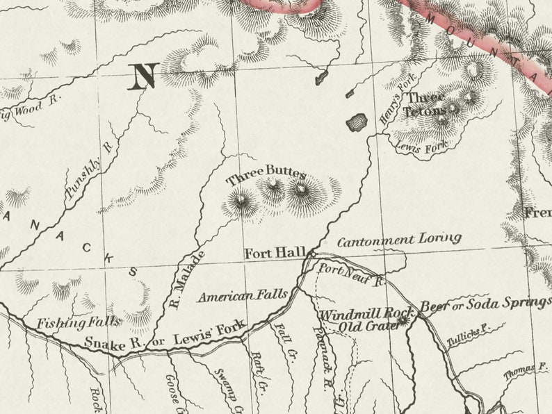 Oregon Trail Map, Western USA Historic Washington and Oregon Territory ...