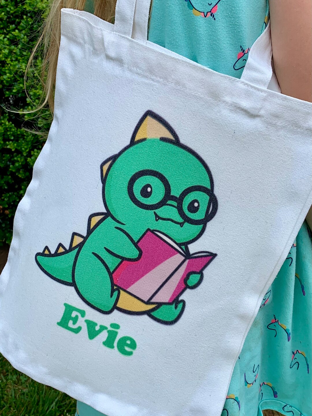 Kids Dinosaur Personalized Library Book Tote Bag, Personalized Library ...