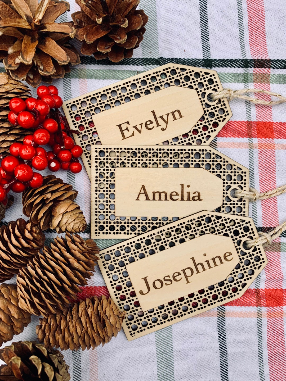 Rattan Style Name Tags, Rattan Stocking Tags, Personalized Stocking ...