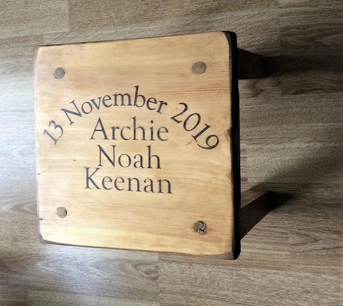 Personalised Rustic Wooden Childrens Stool Toddler Baby Gift - Etsy UK