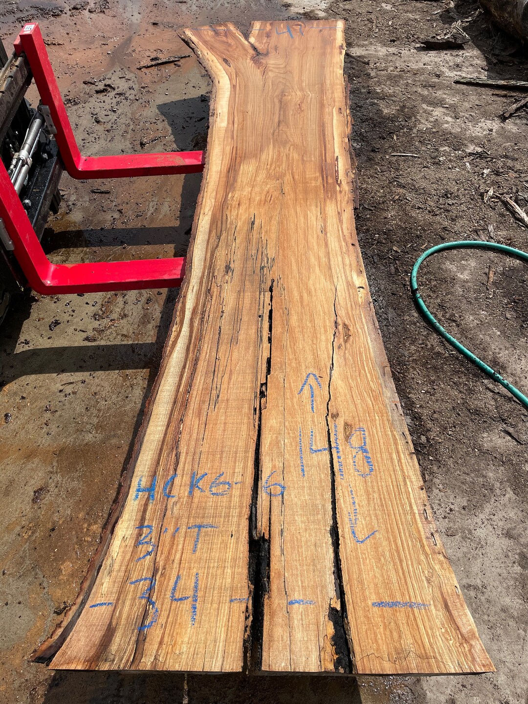 Straight Rustic Hickory Live Edge Slab 148" X 34-41" X 3" Perfect for ...