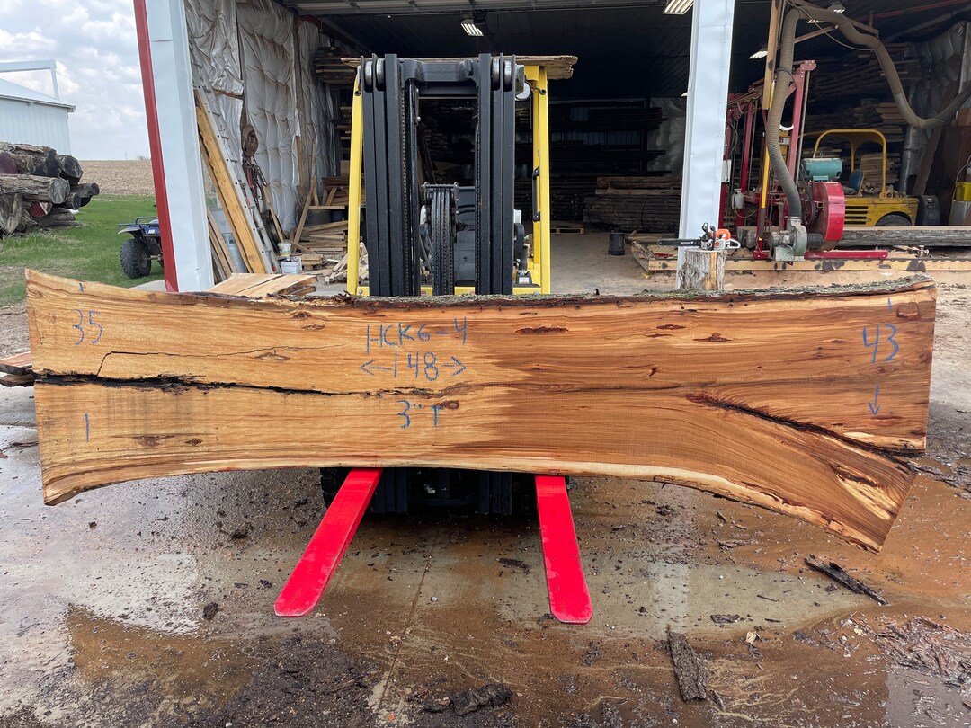 Straight Rustic Hickory Live Edge Slab 148" X 35-43" X 3" Perfect for ...