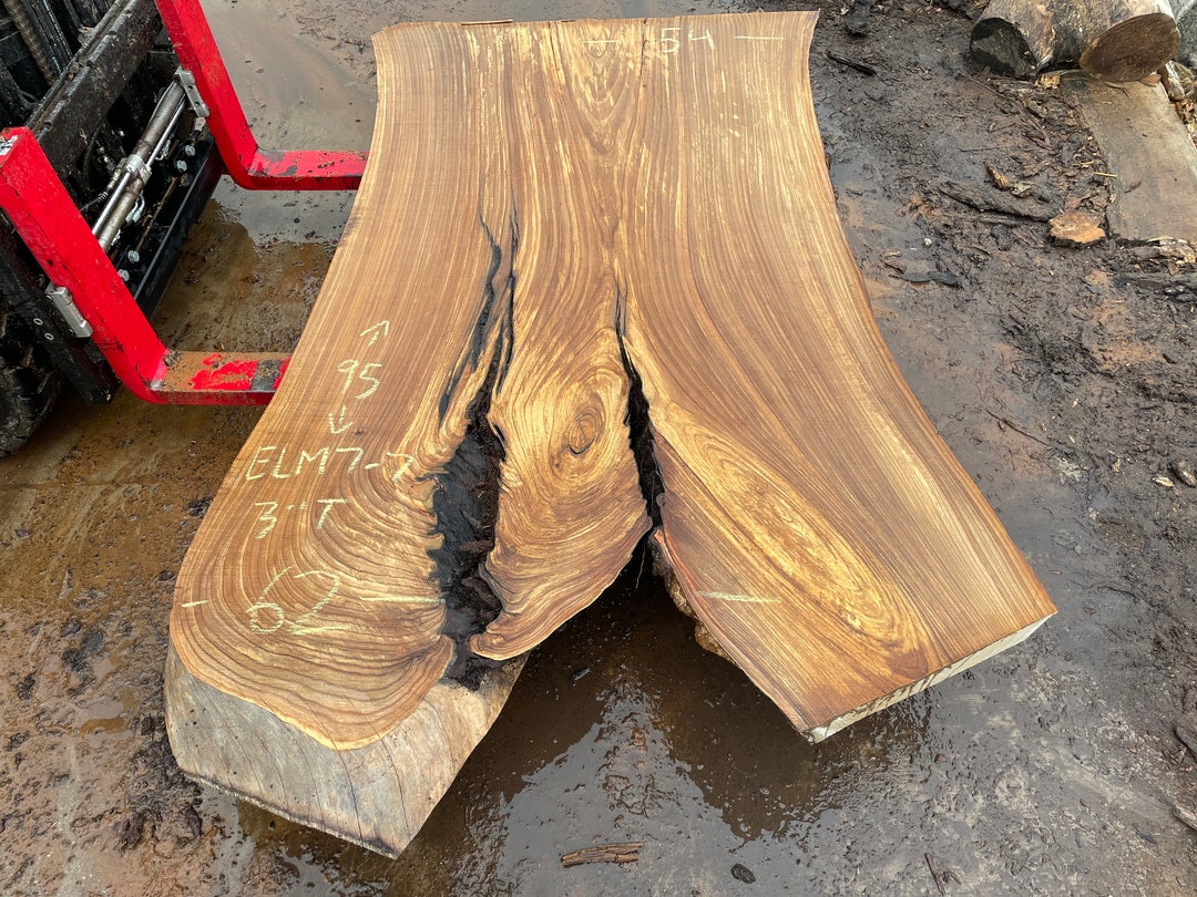 Perfect Table Top Slab, Siberian Elm 90" X 54-62" X 3", Natural Live ...
