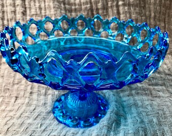 Blue glass compote | Etsy
